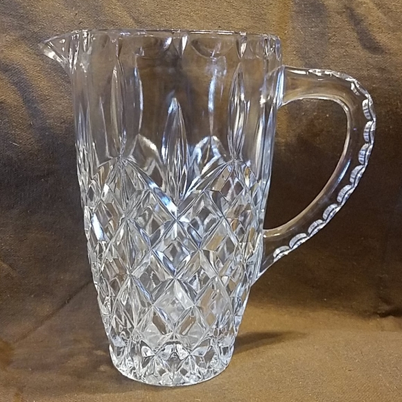 unknown | Dining | Heavy Clear Crystal Glass Diamond Cut Water Pitcher ...